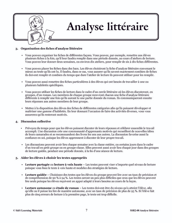 Analyse des personnages 4e à 6e année : activités d'analyse littéraire