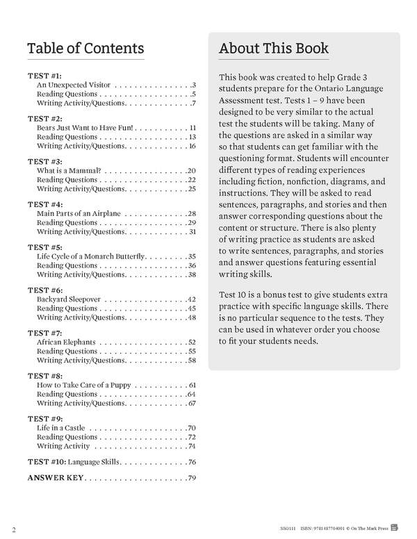 Ontario Grade 3 Language Test Prep Guide