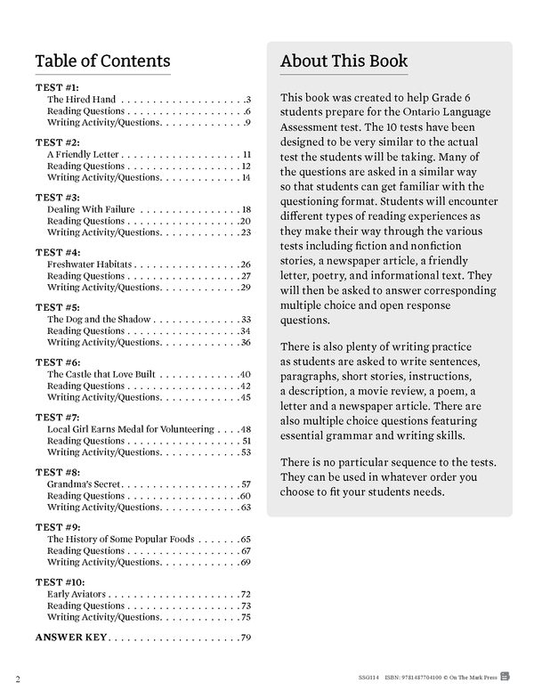 Ontario Grade 6 Language Test Prep Guide