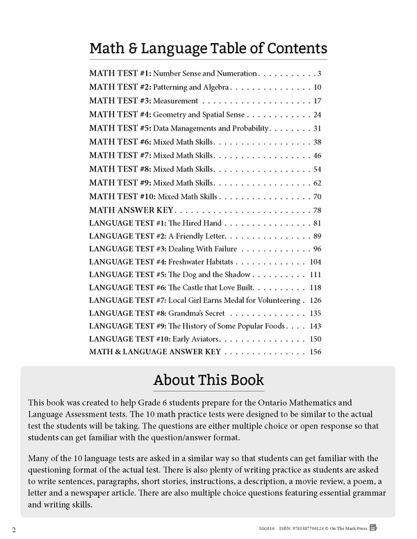 Ontario Grade 6 Math & Language Test Prep Guide
