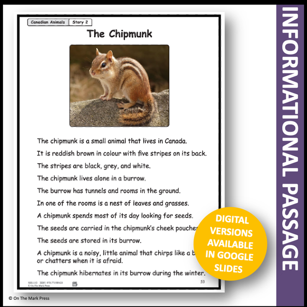 The Chipmunk Reading Lesson Gr. 1-2 Google Slides & Printables Distanc