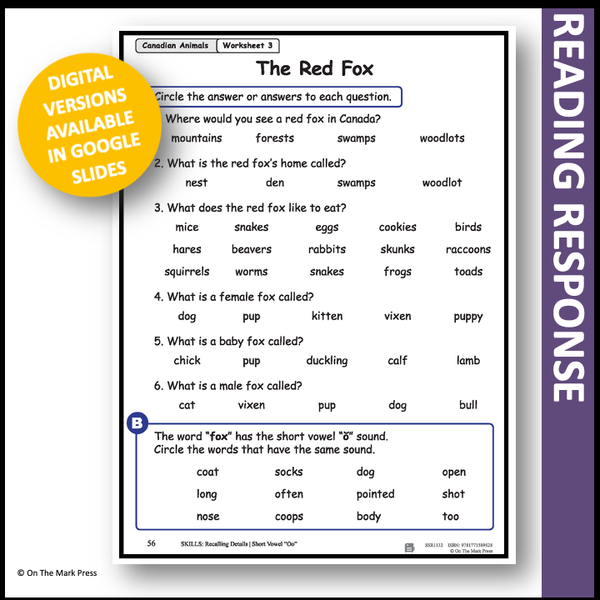 The Red Fox Reading Lesson Gr. 1-2 Google Slides & Printables Distance