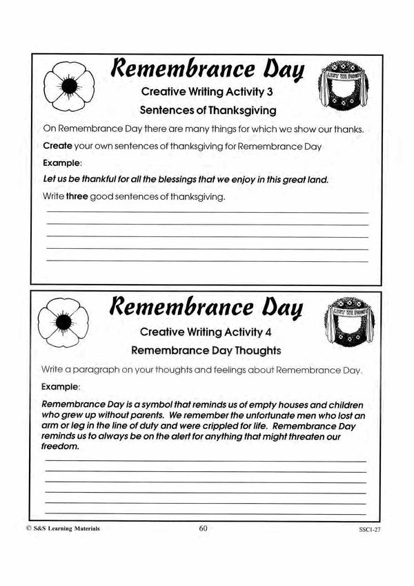 Remembrance Day Creative Writing Activities Gr. 4-6