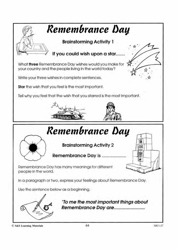 Lest We Forget Research & Brainstorming Activities Grades 4-6
