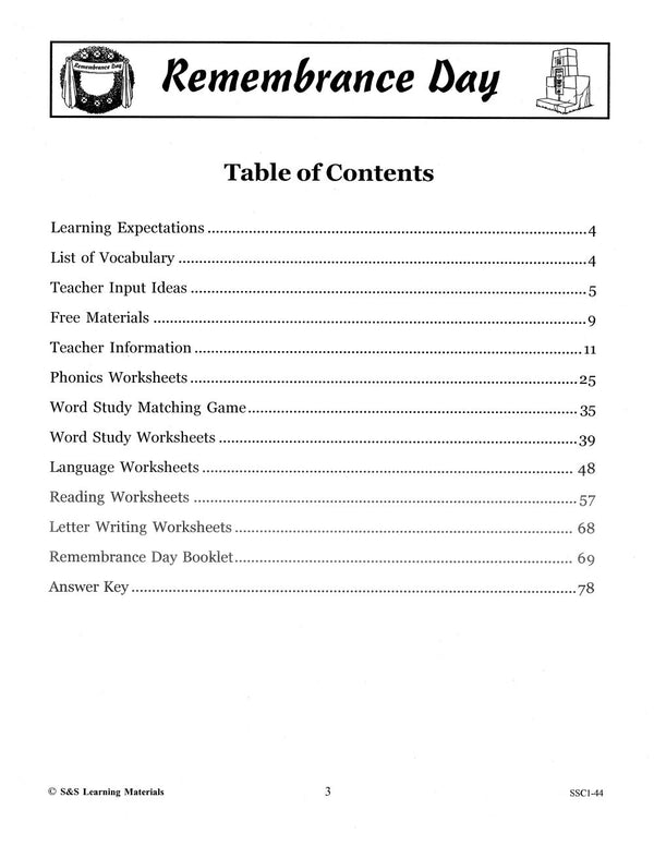 Remembrance Day Grades Kindergarten to 3