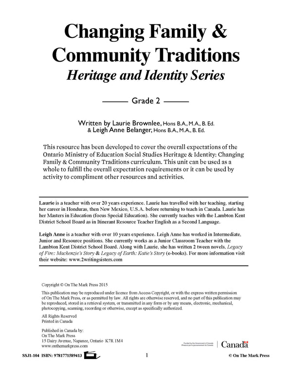 Changing Family and Community Tradition Grade 2 Ontario Social Studies
