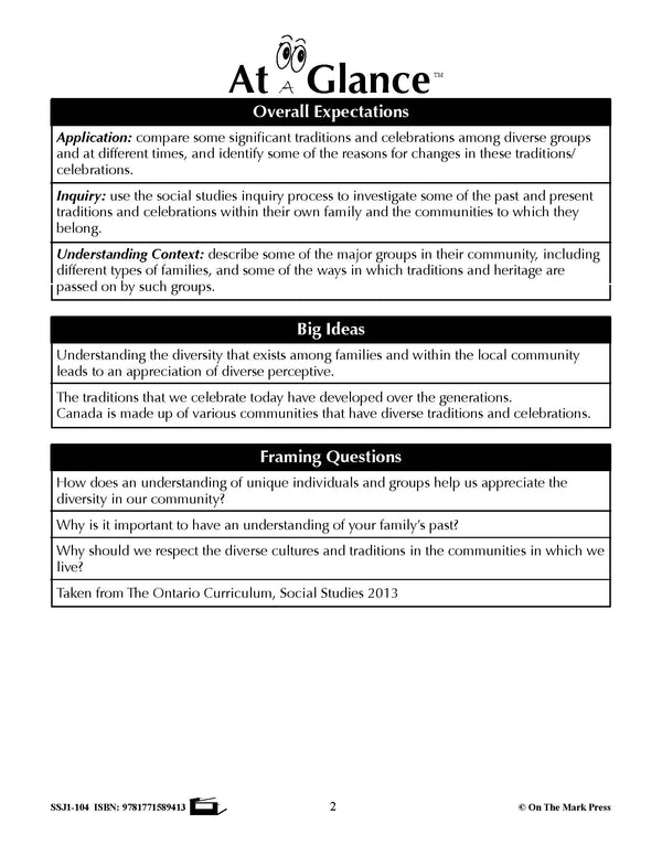 Changing Family and Community Tradition Grade 2 Ontario Social Studies