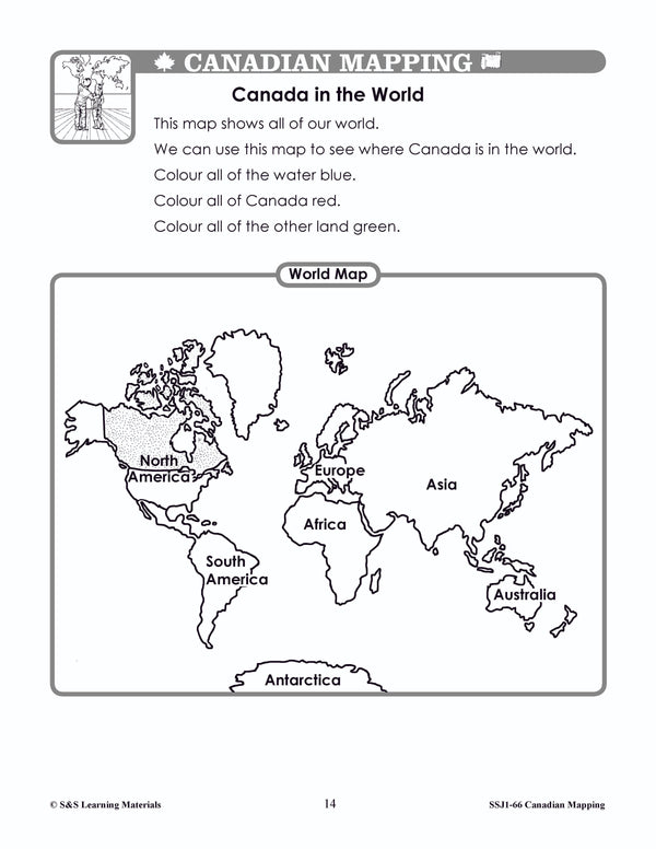 Canada's Shape & Location Mapping Worksheets Grades 1-2