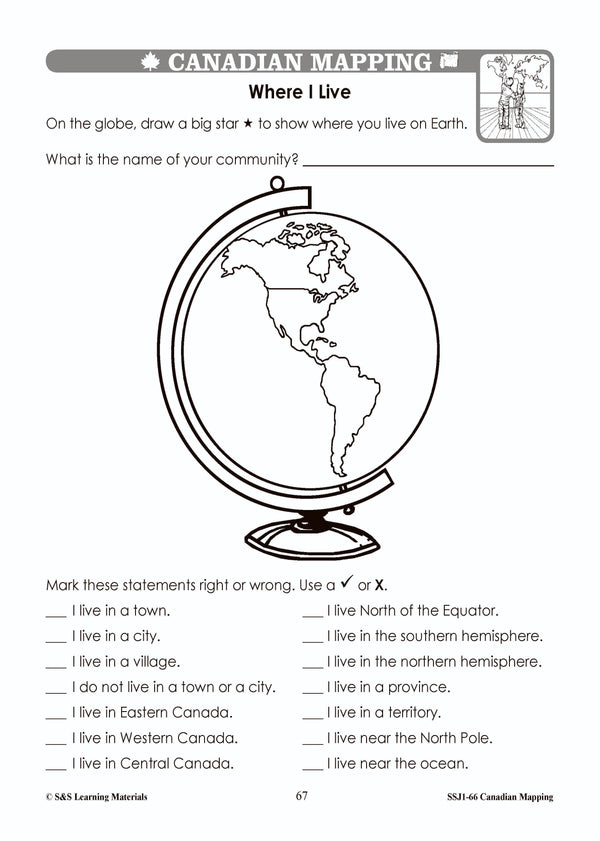Canadian Communitites Mapping Worksheets Grades 1-2