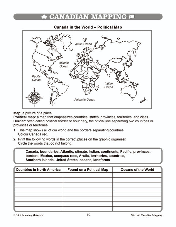Locating Canada & Mapping Skills Worksheets Grades 4-5