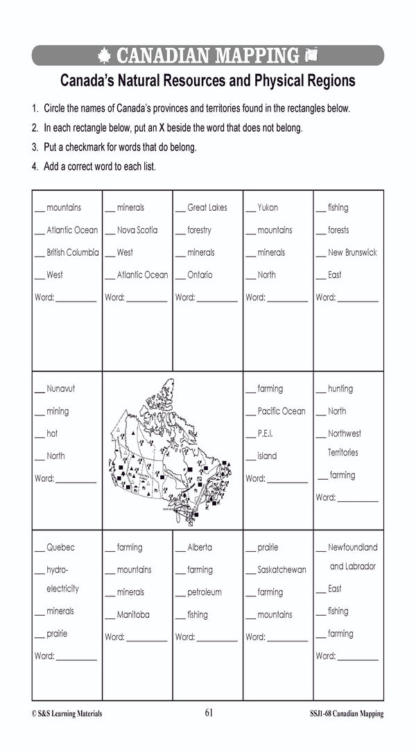 Physical & Economic Regions in Canada Worksheets Grades 4-5