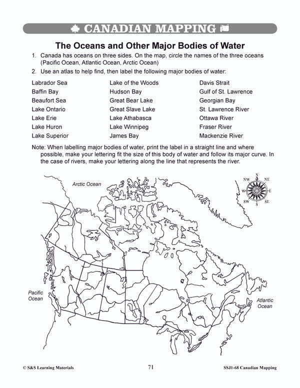 Major Bodies of Water in Canada Worksheets Grades 4-5