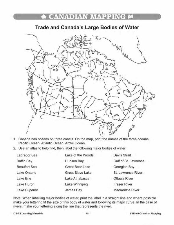 Canada's Large Bodies of Water & Climate Worksheets Grades 5-6