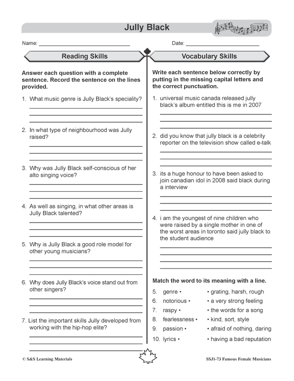 Jully Black - Famous Canadian Singer Reading Lesson Grades 4-8