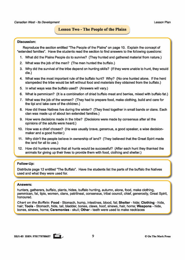 The People of the Plains Lesson Grades 7-8