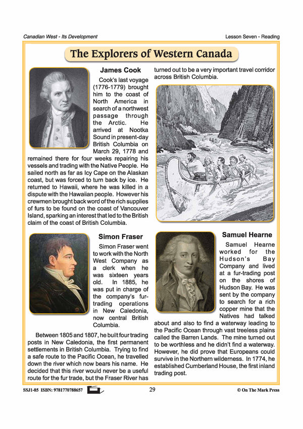 The Explorers of Western Canada Lesson Grades 7-8