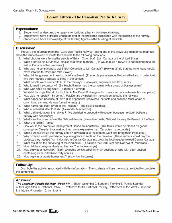 The Canadian Pacific Railway Lesson Grades 7-8
