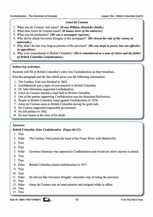 British Columbia Joins Confederation Lesson Grades 7-8