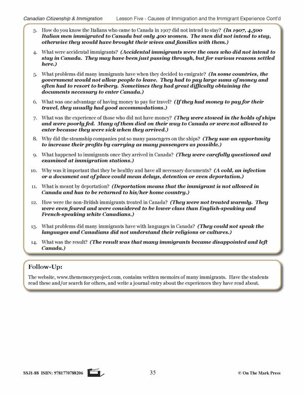 Causes of Immigration & The Immigrant Experience Gr. 4-8