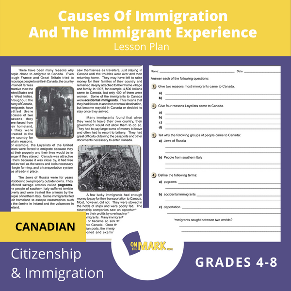 Causes of Immigration & The Immigrant Experience Gr. 4-8
