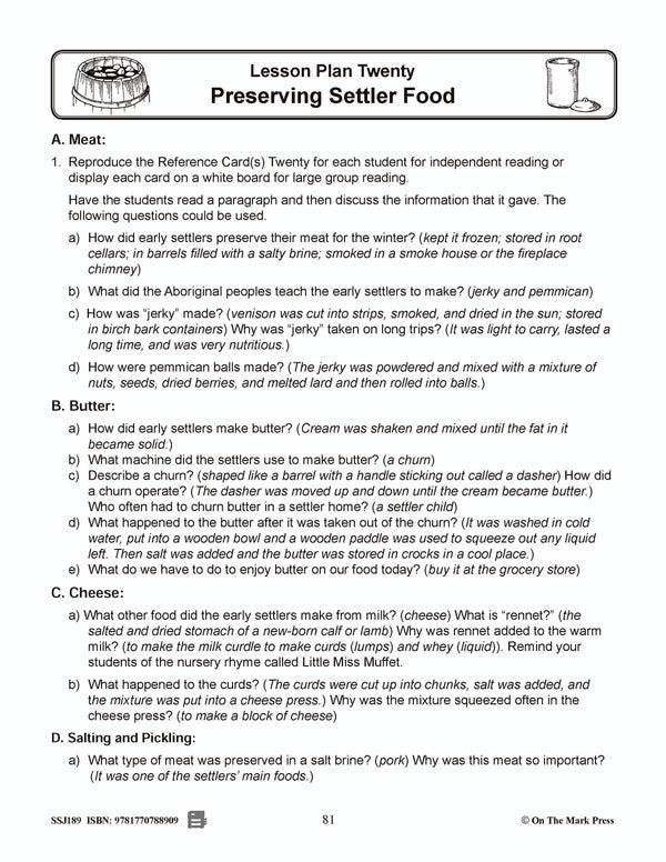 Preserving Early Settler Food Gr. 2-4 - Early Settlers in Upper Canada