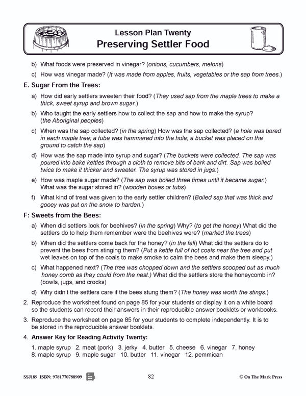 Preserving Early Settler Food Gr. 2-4 - Early Settlers in Upper Canada