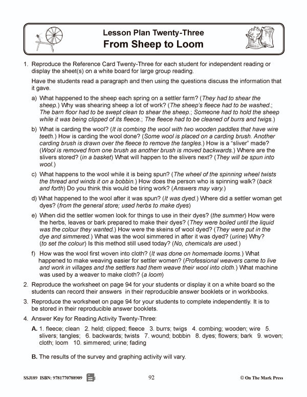 From Sheep to Loom - An Early Settler Lesson Grades 2-4