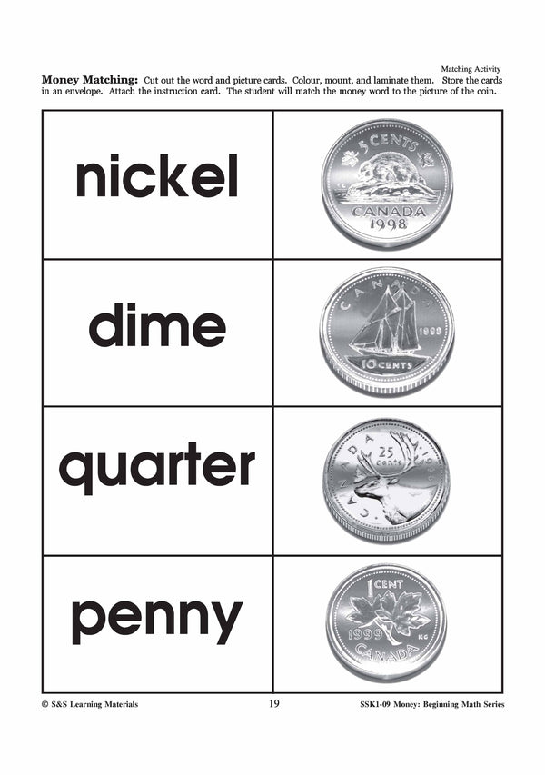 Canadian Money: Matching Activities Grades 1-3