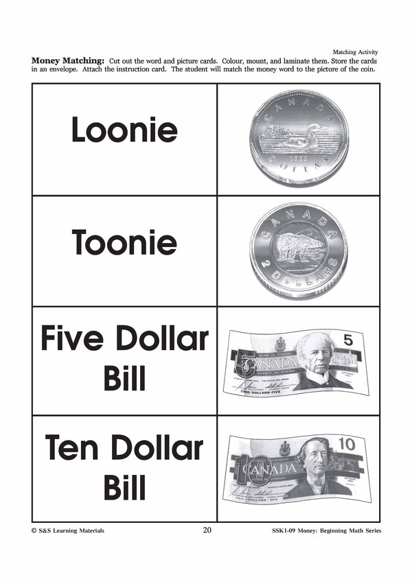 Canadian Money: Matching Activities Grades 1-3