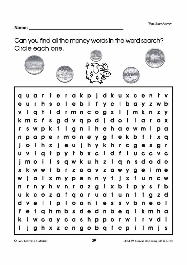 Canadian Money: Word Study Activities Grades 1-3