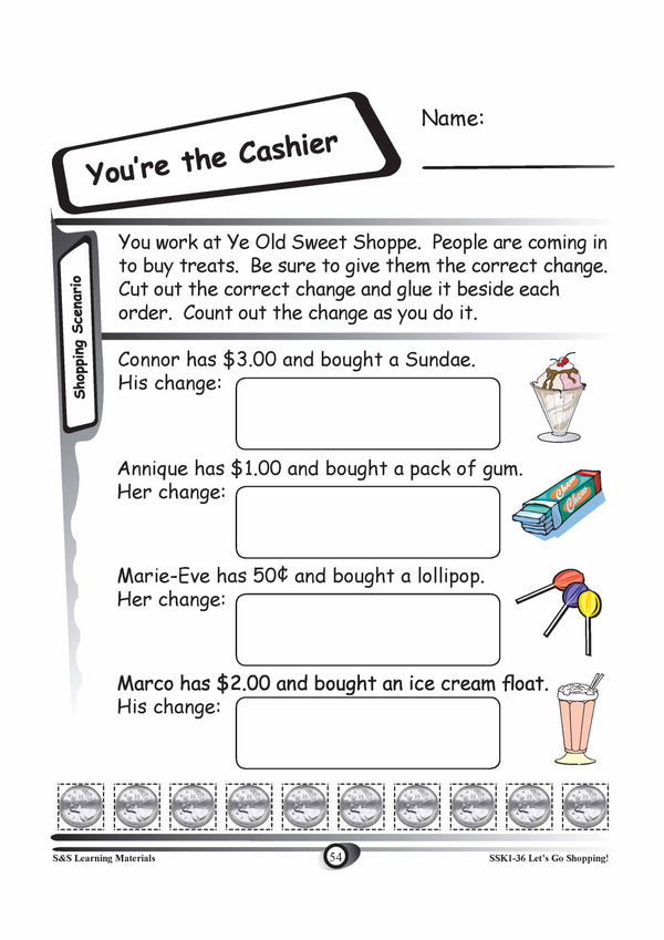 Shopping Scenario's Grades K-3 Worksheets