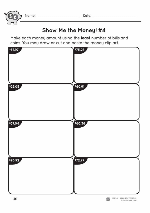 Canadian Money: Show Me the Money Grade 4: 4 Worksheets & Money Master