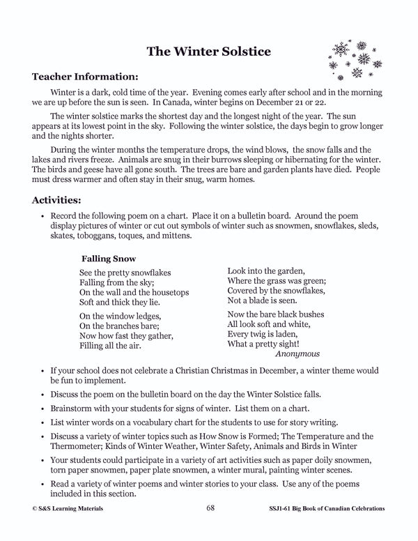 Winter Solstice Grades 1-3 Teacher Directed Lesson & Activities