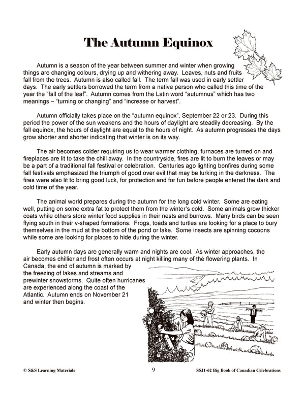 The Autumn Equinox Gr. 4-6 Reading Passage and Follow-up