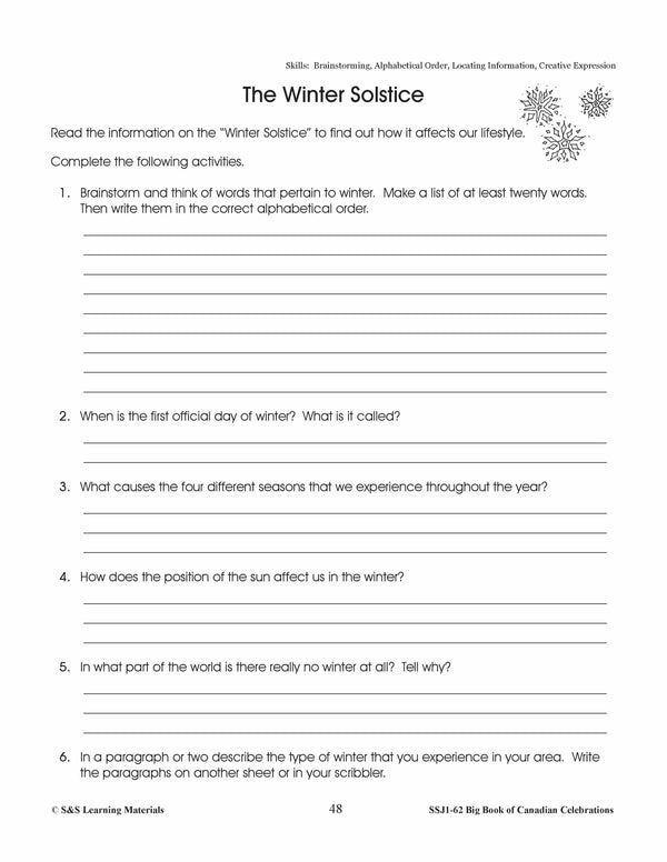 The Winter Solstice Graedes 4-6 Information & Worksheets