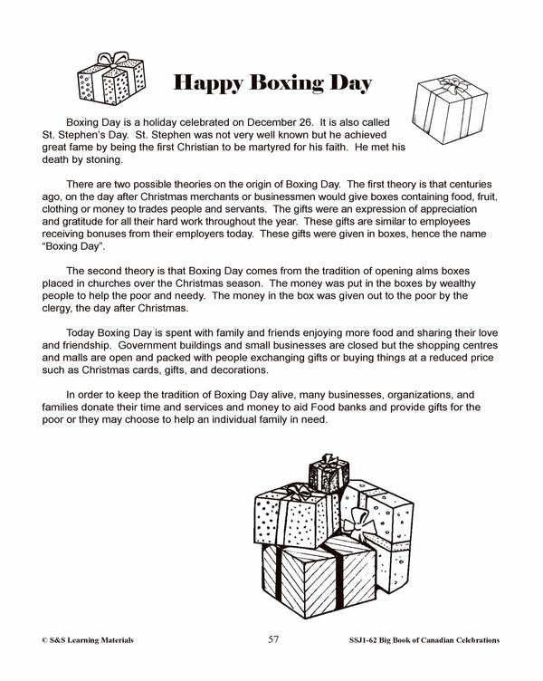 Happy Boxing Day Gr. 4-6 Information and Worksheets