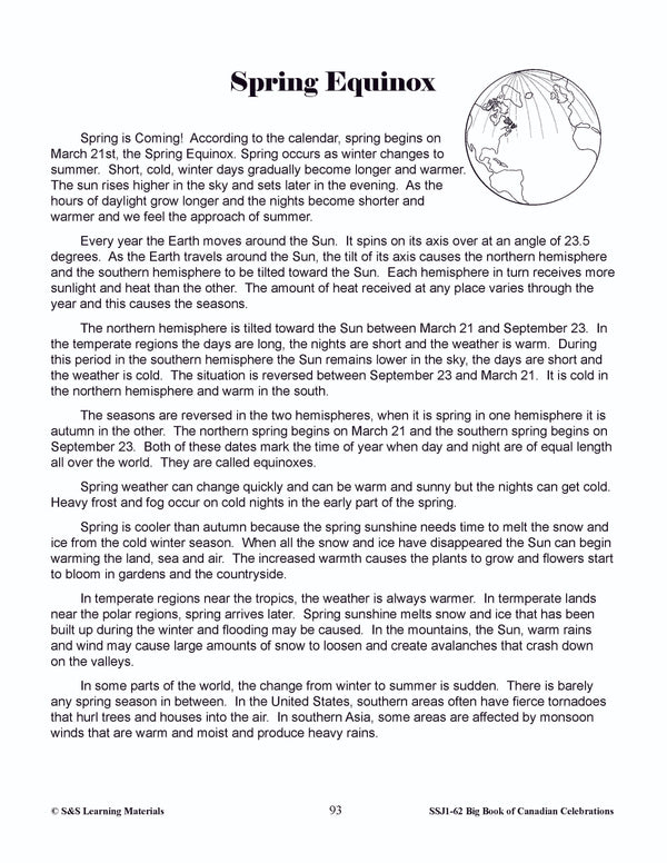 Spring Equinox Gr. 4-6 Information and Worksheets