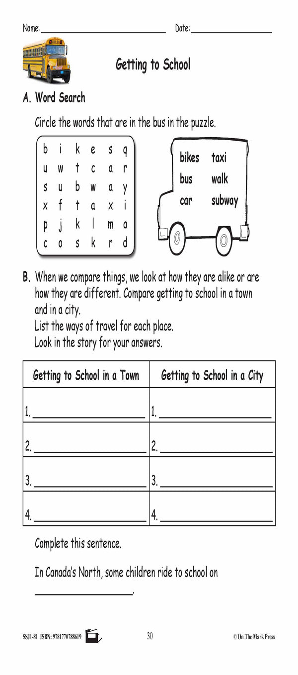 Getting to School Reading Lesson Gr. 1