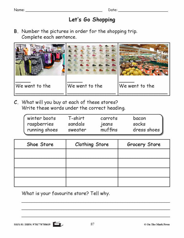 Let's Go Shopping Grammar Lesson Gr. 1