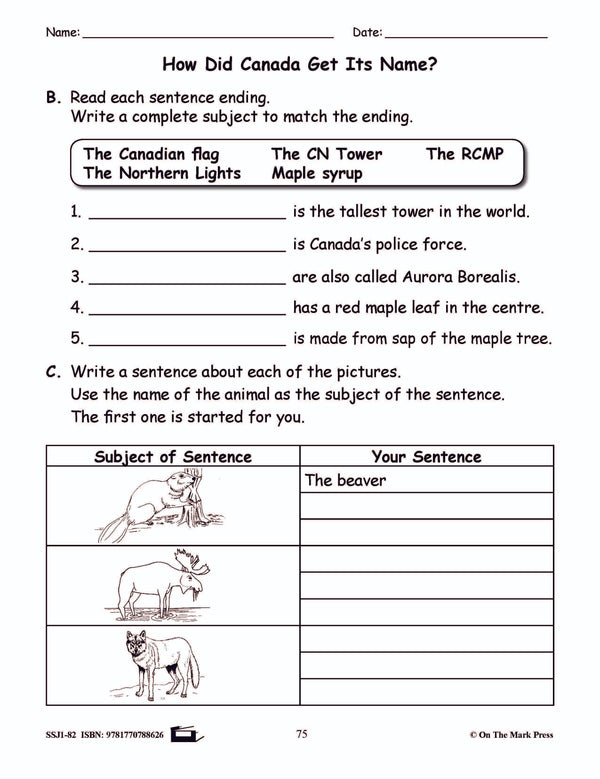 How Did Canada Get Its Name Writing & Grammar E-Lesson Plan Grade 2