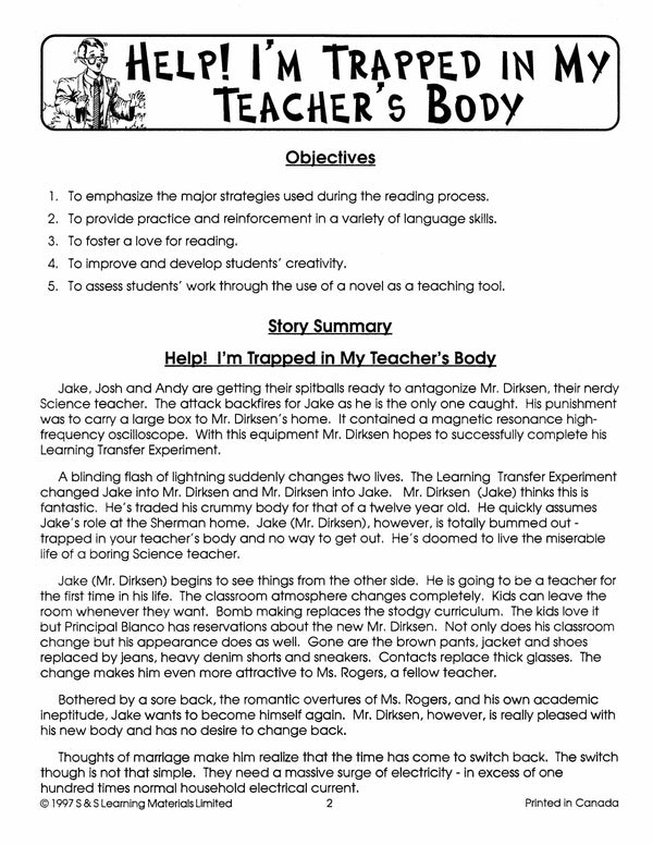 Help I'm Trapped in My Teacher's Body Lit Link (Novel Study) Grades 4-
