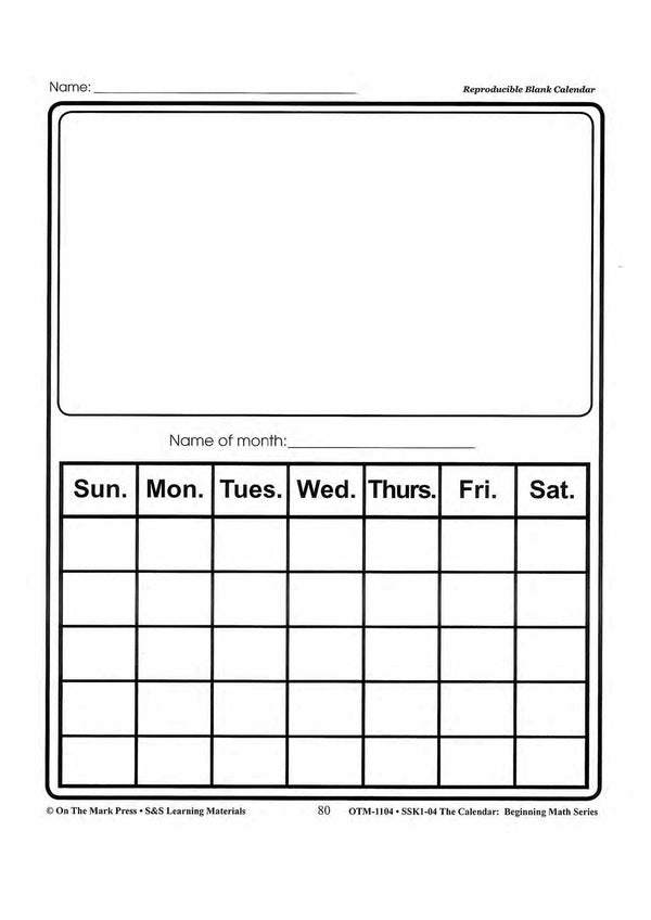 Reproducible Monthly Calendar Pages Grades 1-3