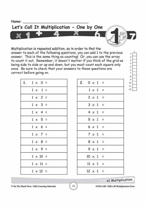 Multiplication Facts 1,2,5, & 10 Worksheets Grades 3-5