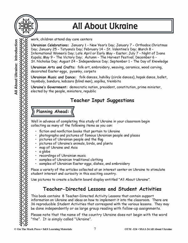 An Introduction to Ukraine - A Teacher Directed Lesson Plan Grades 3-5