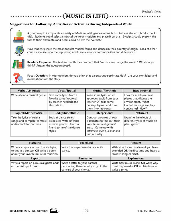 Music is Life (Non-Fiction - Report) Reading Level 2.3 Common Core