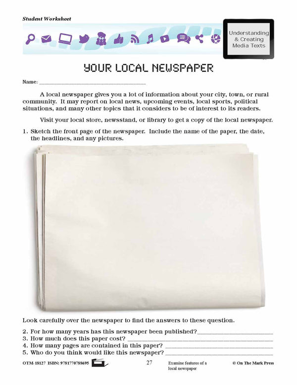 Newspapers Lesson Plan Grades 4-6 - Aligned to Common Core