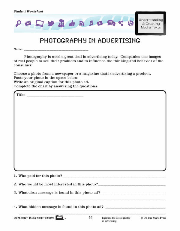 Photography in Advertising Lesson Plan Grades 4-6 - Aligned to Common