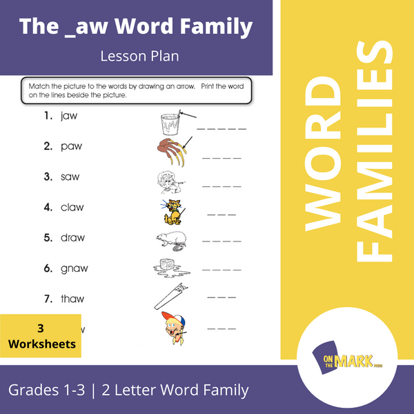 The _aw Word Family Worksheets Grades 1-3