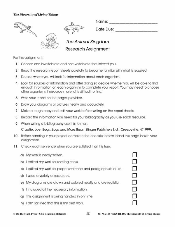 The Animal Kingdom Research Assignment Grades 4-6