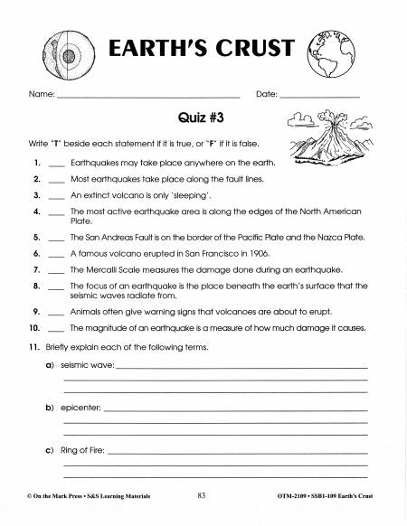 Earthquakes and Volcanoes Quiz Grades 6-8